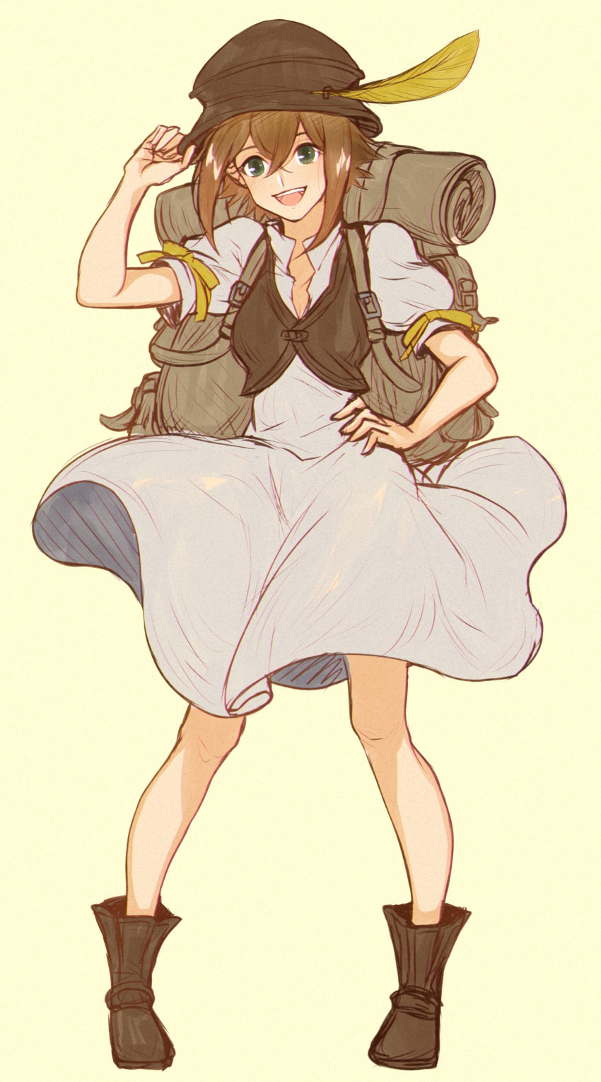 Safebooru - 1girl absurdres bag brown hair cosplay dress hat highres ...