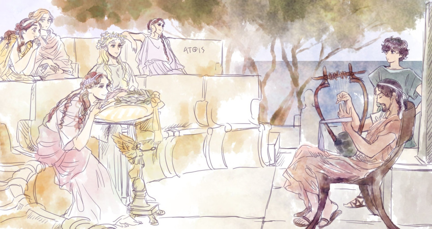Safebooru - 2boys 5girls alcaeus of mytilene arignota (utae! erinna ...