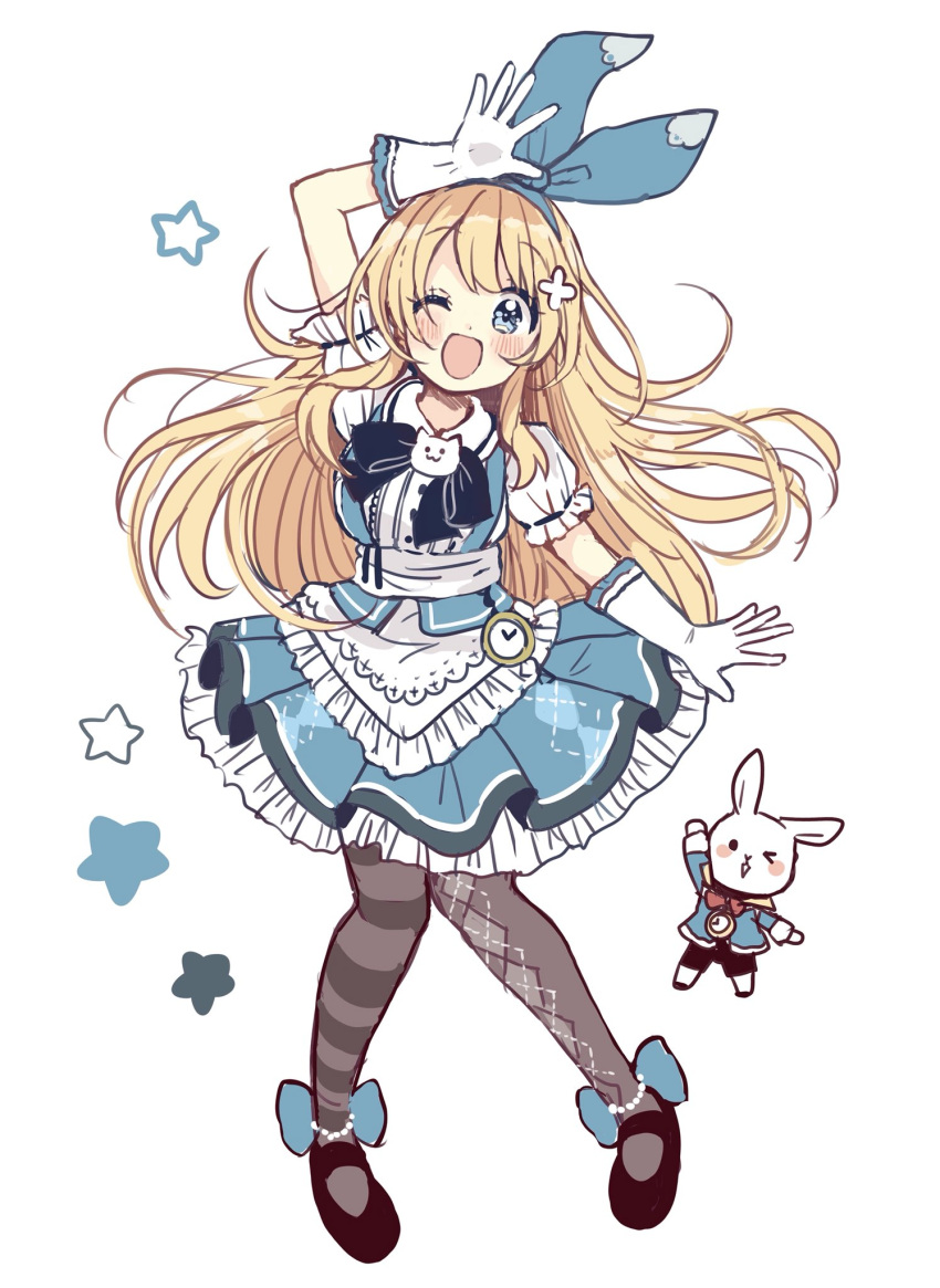 Safebooru - > o 1girl ;d alice (wonderland) alice in wonderland animal argyle argyle legwear arm ...