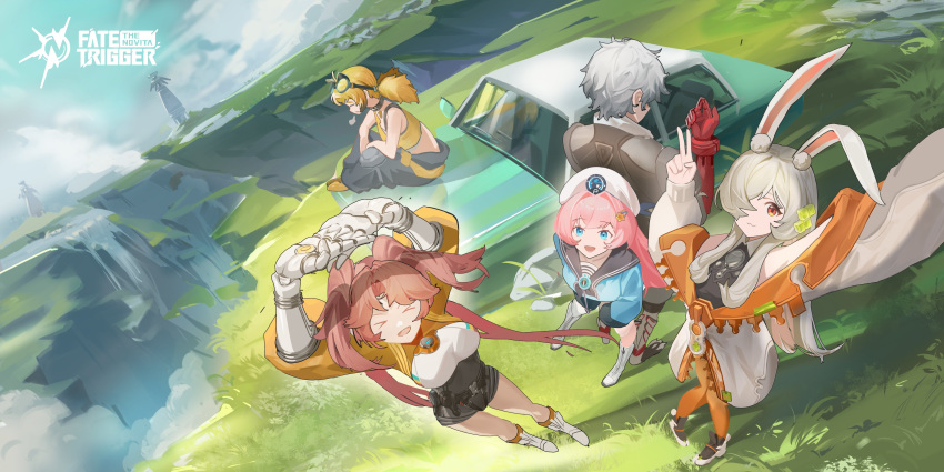 Safebooru - 1boy 4girls absurdres animal ears bare shoulders blonde ...