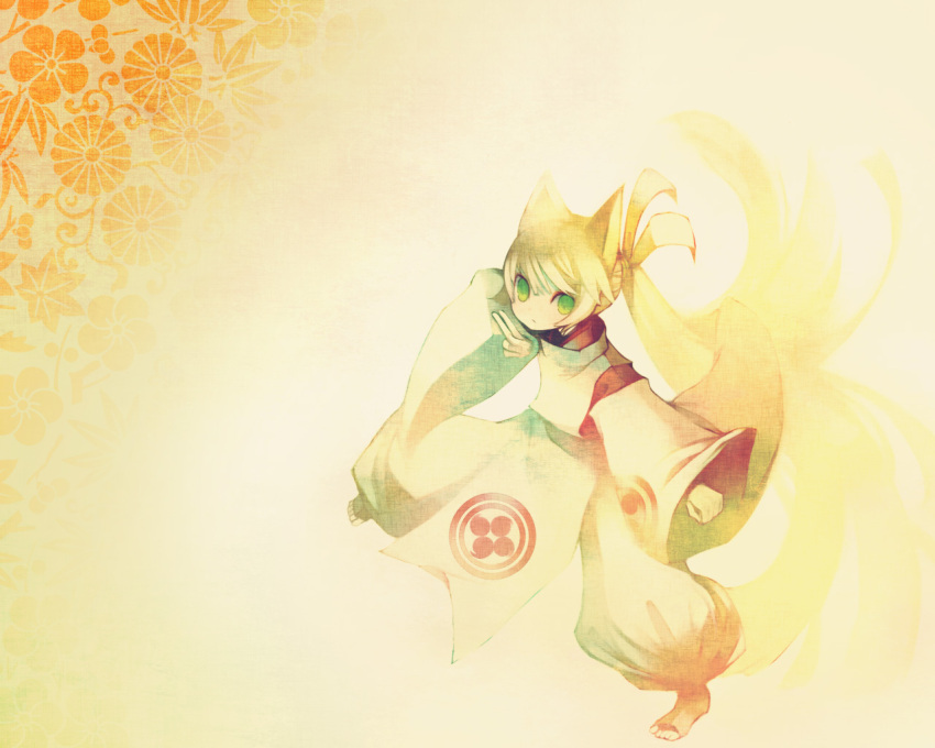 Safebooru - blonde hair fox ears green eyes original ponytail puti ...