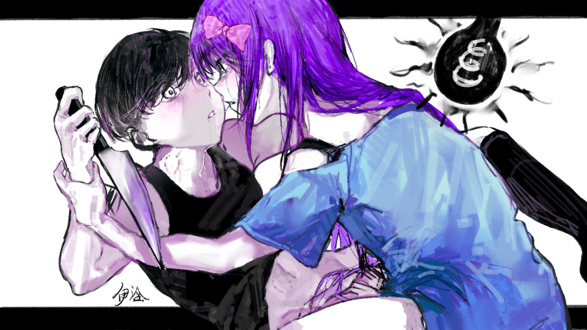 Safebooru - 1boy 1girl aubrey (headspace) (omori) aubrey (omori) bite ...