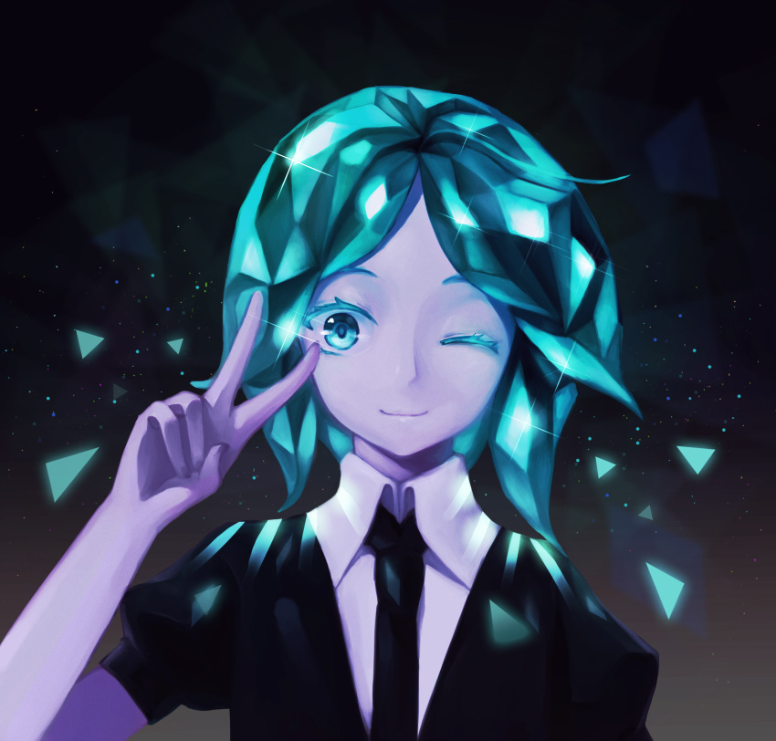 Safebooru - 1other androgynous aqua eyes aqua hair colored eyelashes crystal hair dark ...