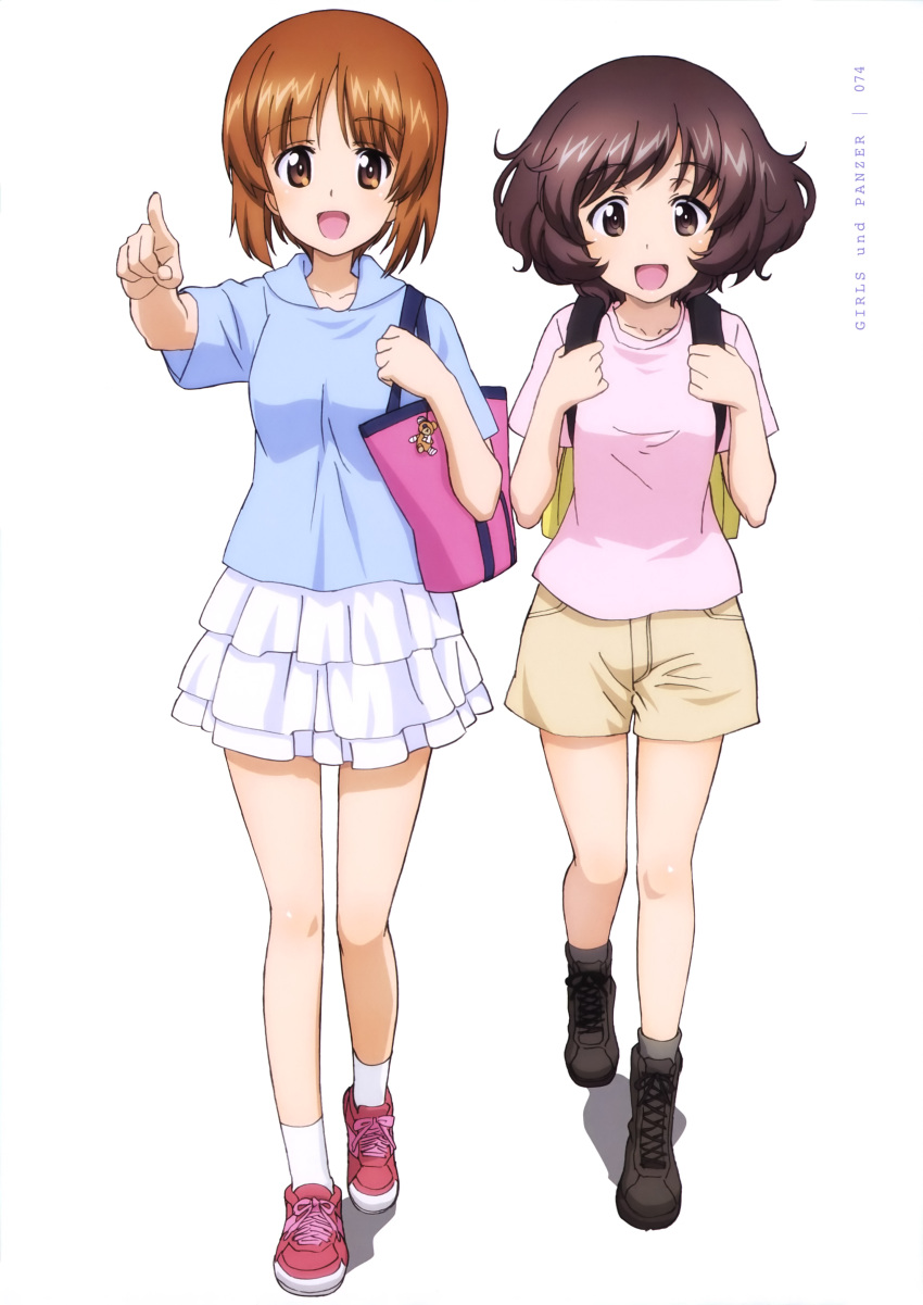 Safebooru - 2girls :d absurdres akiyama yukari backpack bag blue shirt boko (girls und panzer ...