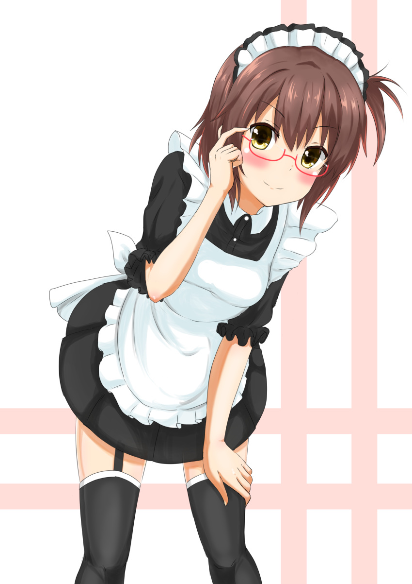 Safebooru - 1girl black legwear blush breasts brown eyes brown hair etou kanami garter straps ...