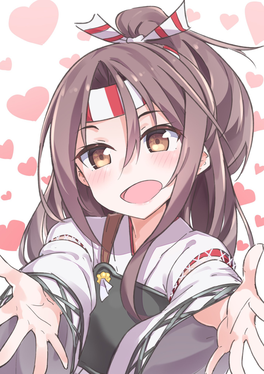 Safebooru - 1girl :d brown eyes brown hair gedoo (gedo) hachimaki hair ...