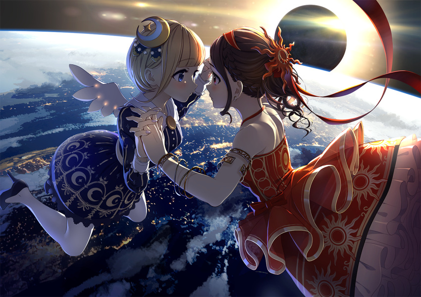 Safebooru - 2girls alc (ex2 lv) angel wings bangs bare shoulders black footwear black hair ...