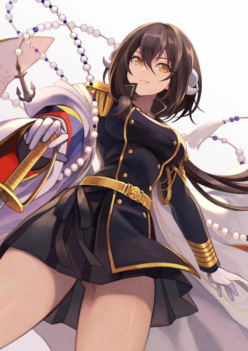 Safebooru - 1girl anchor azur lane bangs belt black hair blush breasts brown hair closed mouth ...