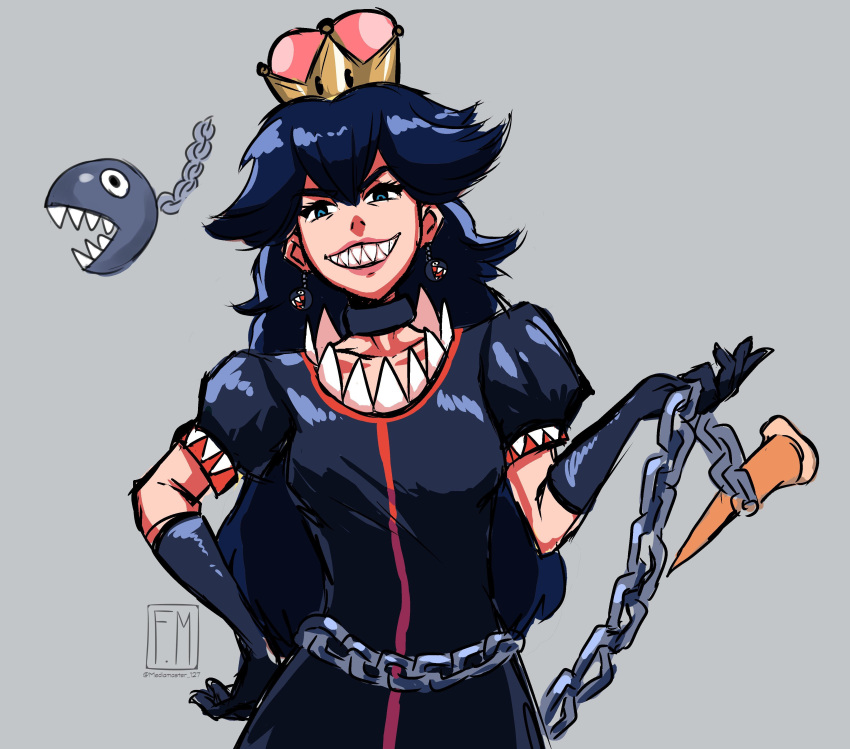 Safebooru - 1girl absurdres black dress black hair chain chomp chains ...