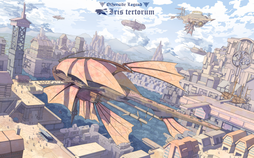 Safebooru - aircraft airship cityscape clouds day highres langjiao no ...