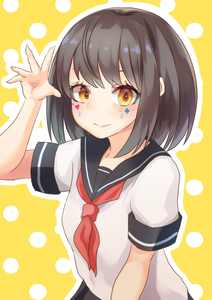 Safebooru - 1girl absurdres arm up bangs black sailor collar black skirt blush breasts brown ...