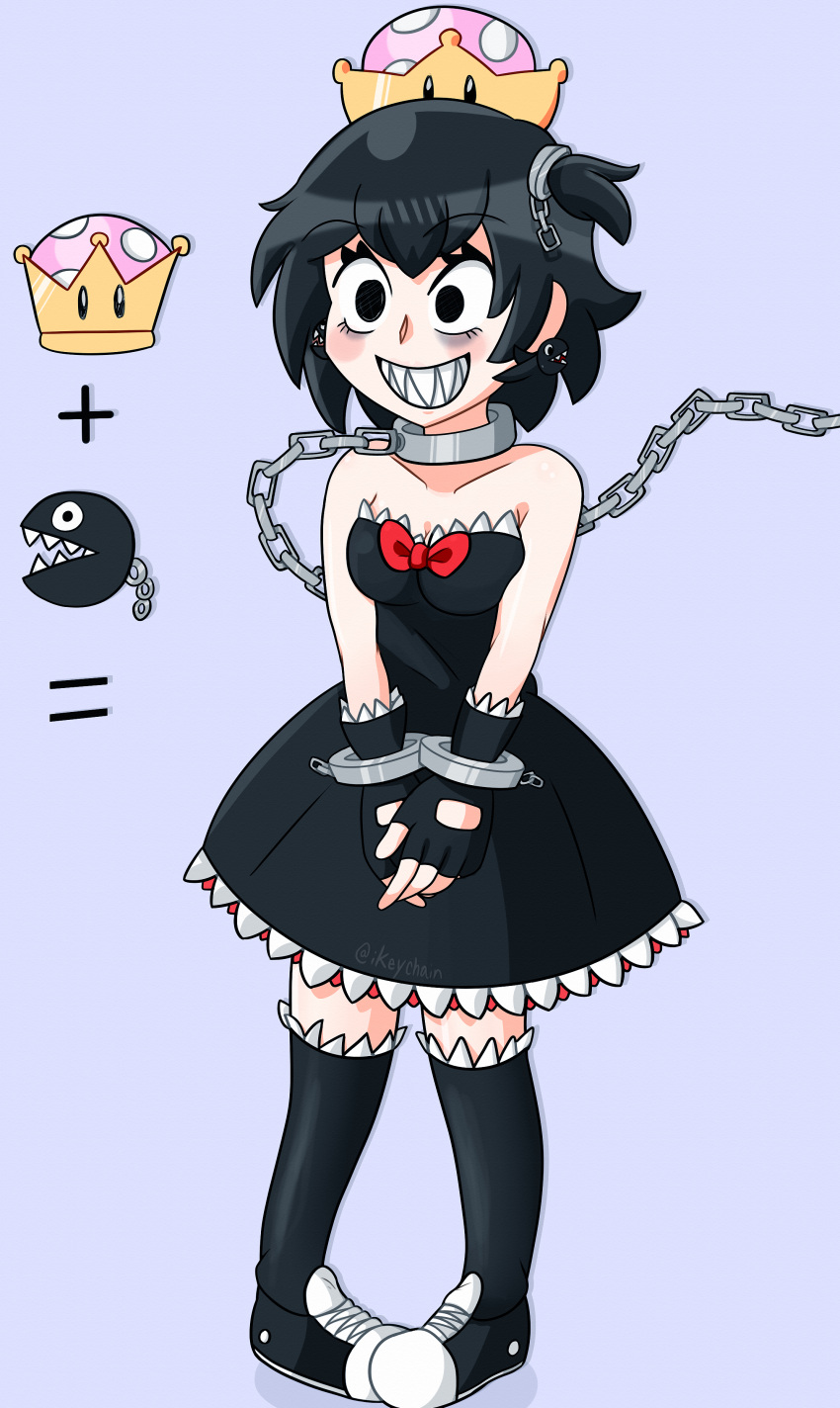 Safebooru - absurdres black dress black eyes black hair bow chain chomp chains cuffs dress ...