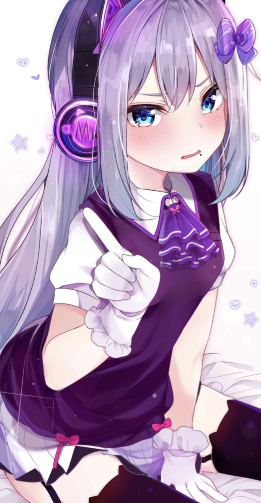 Safebooru - 1girl animal band legwear animal ears bangs between legs black legwear blue eyes ...