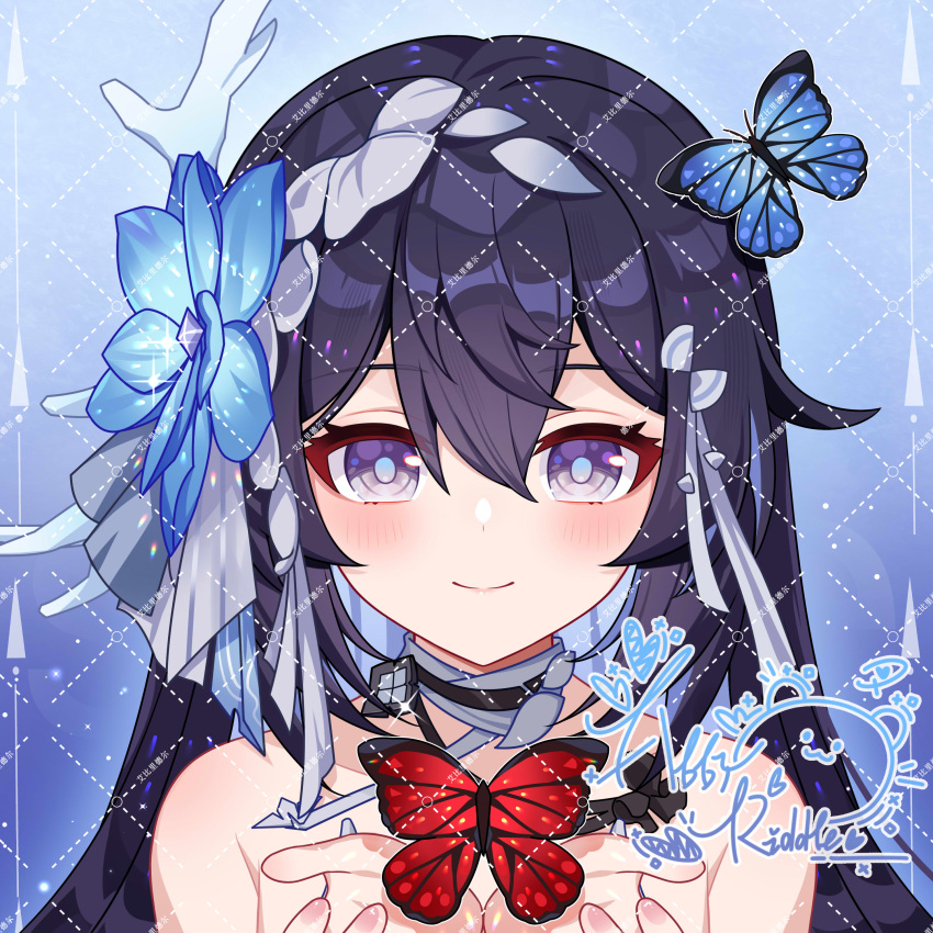 Safebooru - 1girl abby riddle absurdres bare shoulders blue background ...