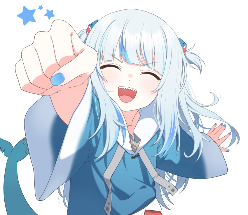 Safebooru - 1girl absurdres animal costume blue hair blue nails blunt bangs clenched hand closed ...