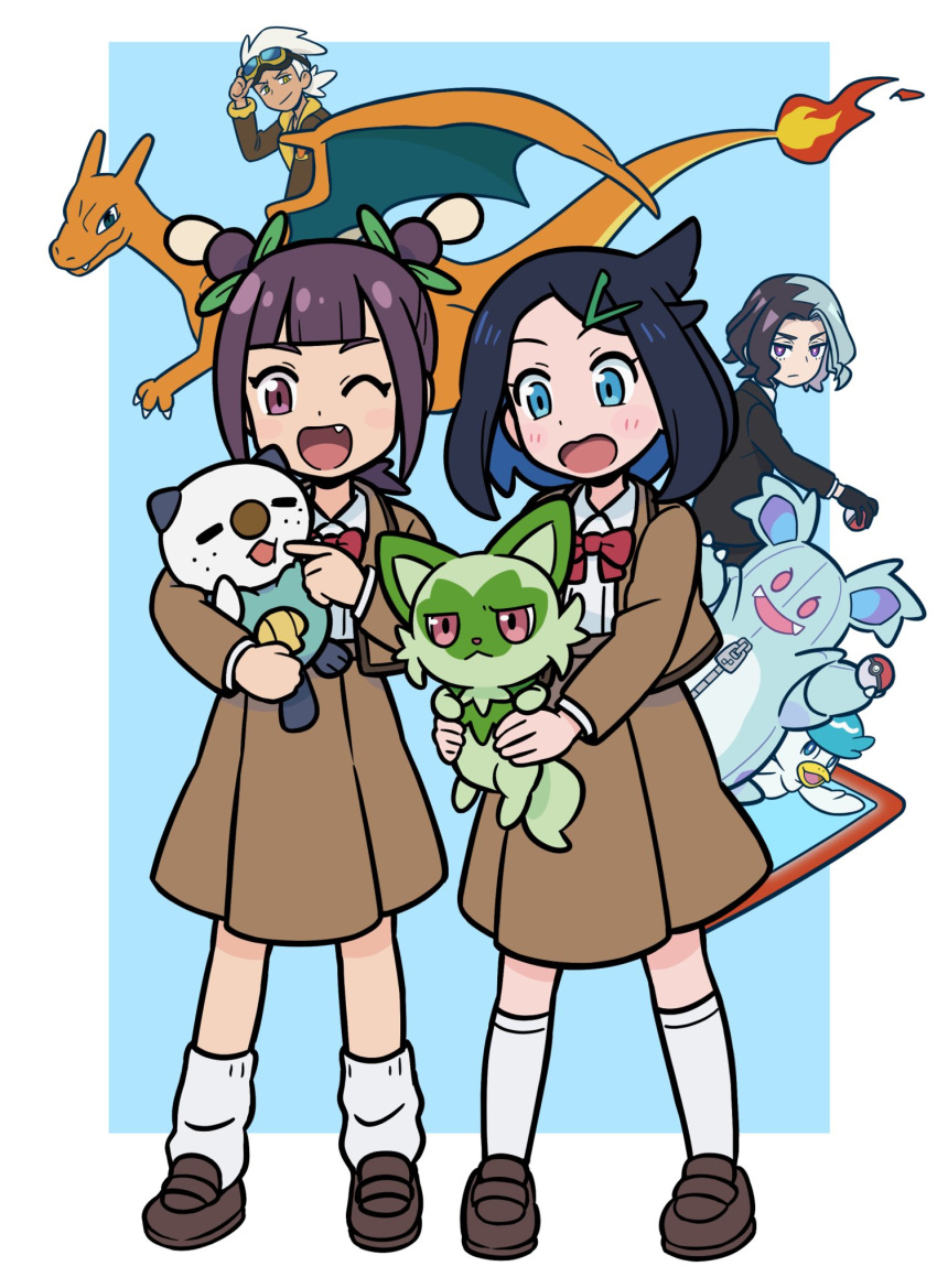 Safebooru - 2boys 3girls ;d amethio (pokemon) ann (pokemon) black hair ...