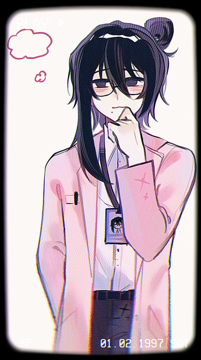 Safebooru - 1boy arms behind back belt black belt black eyes black hair black pants blank ...