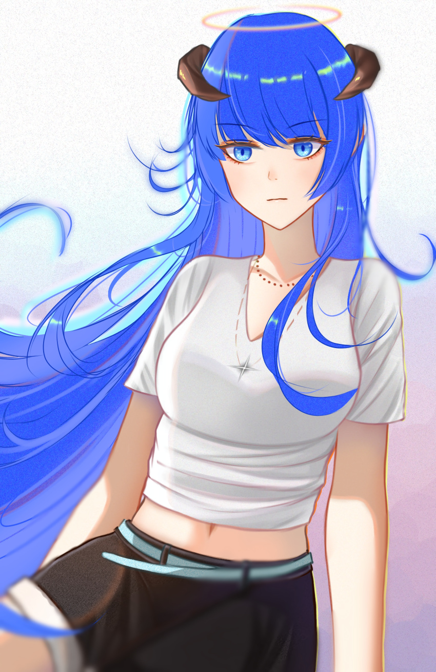 Safebooru - absurdres arknights blue background blue eyes blue hair casual highres mostima ...