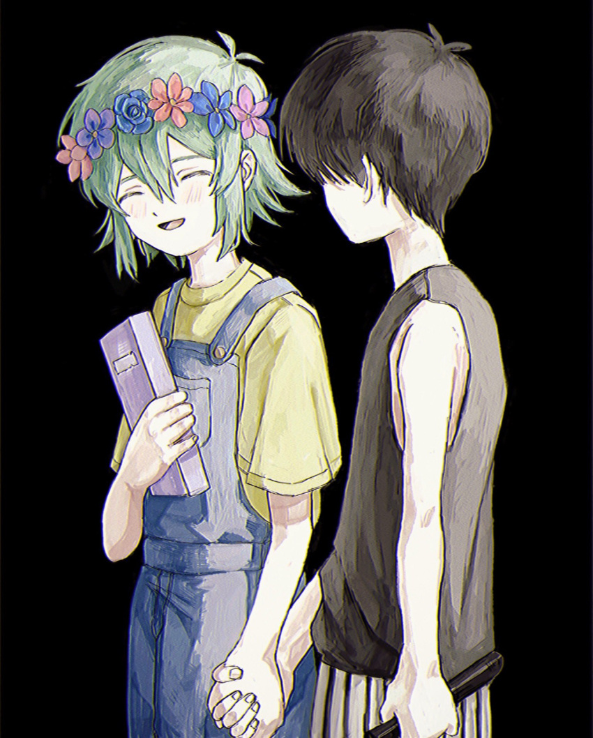 Safebooru - 2boys basil (headspace) (omori) basil (omori) black background black hair black tank ...