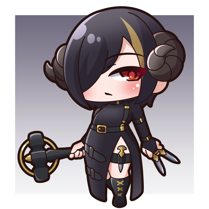 Safebooru - 1girl absurdres aries (zodiac) between fingers black dress ...