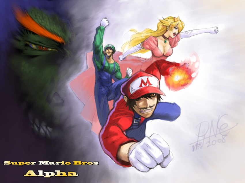 Safebooru - action bowser breasts cleavage highres jayun luigi mario ...