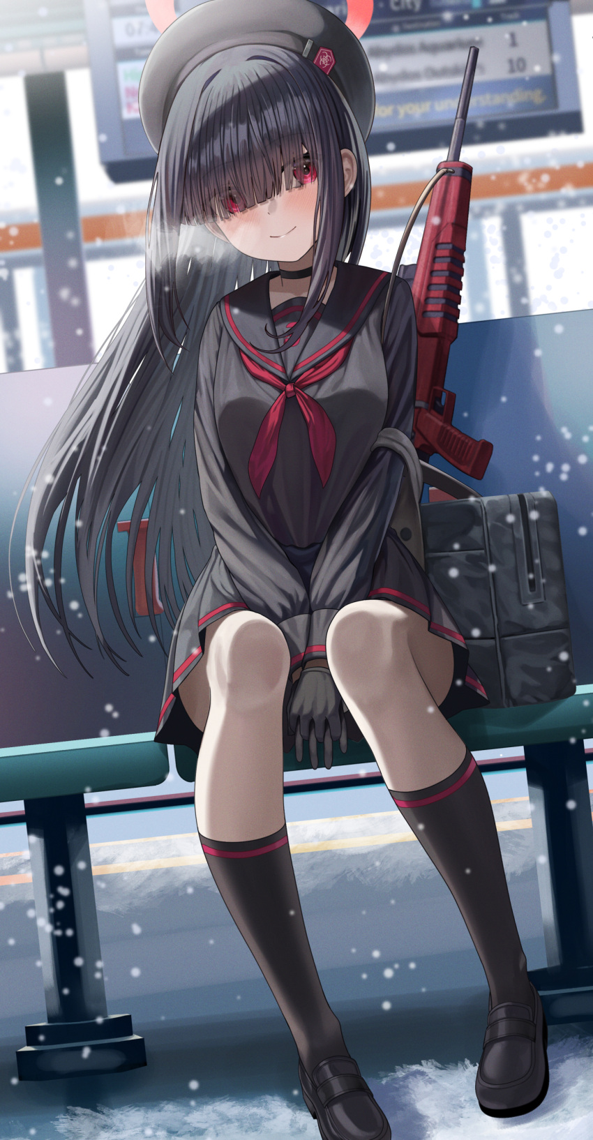 Safebooru - 1girl absurdres bag beret black footwear black gloves black hat black sailor collar ...