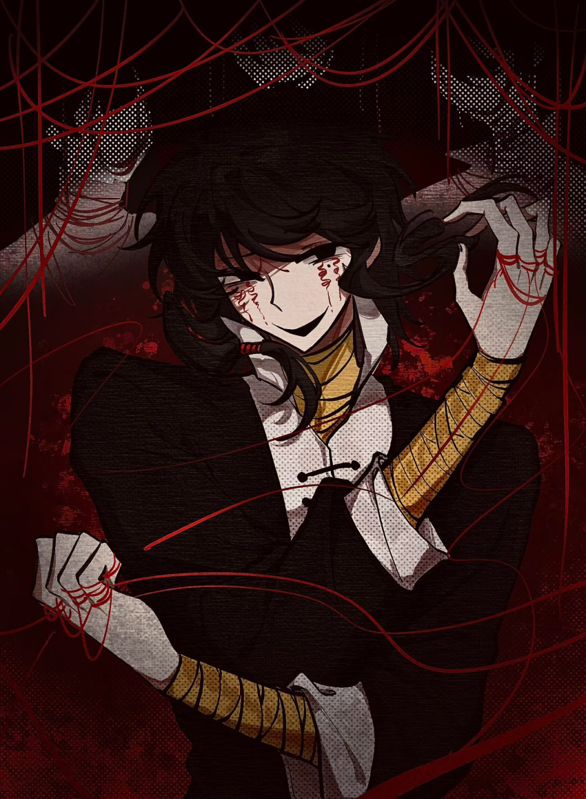 Safebooru - 1boy bandaged arm bandaged neck bandages black eyes black hair black jacket chinese ...