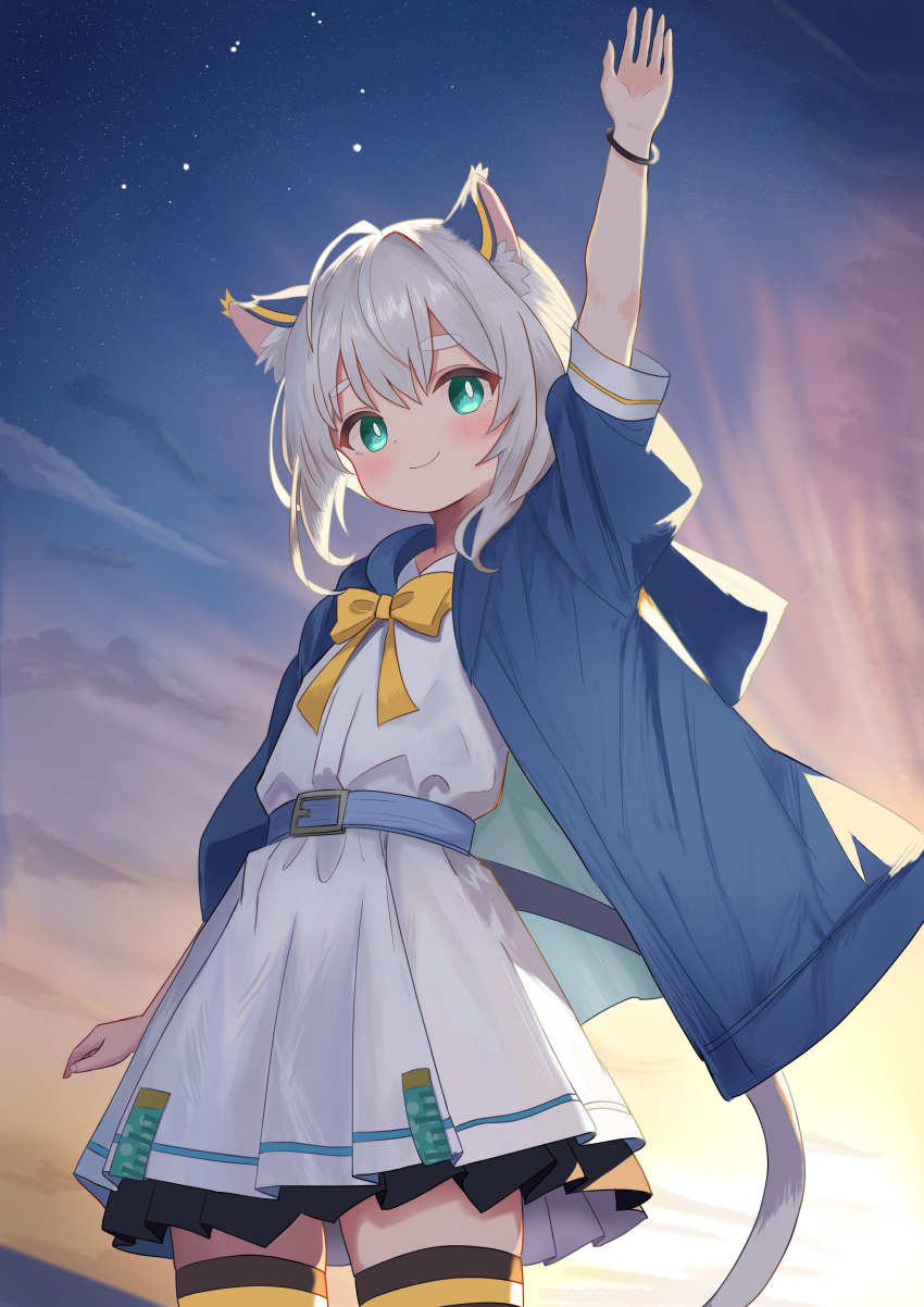 Safebooru - 1girl absurdres animal ears arm up belt black skirt blue ...