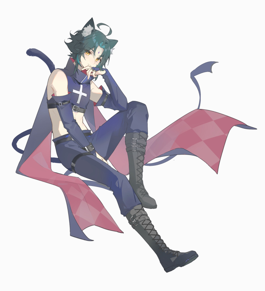 Safebooru - 1boy absurdres ahoge animal ears aqua hair black footwear black hair black pants ...