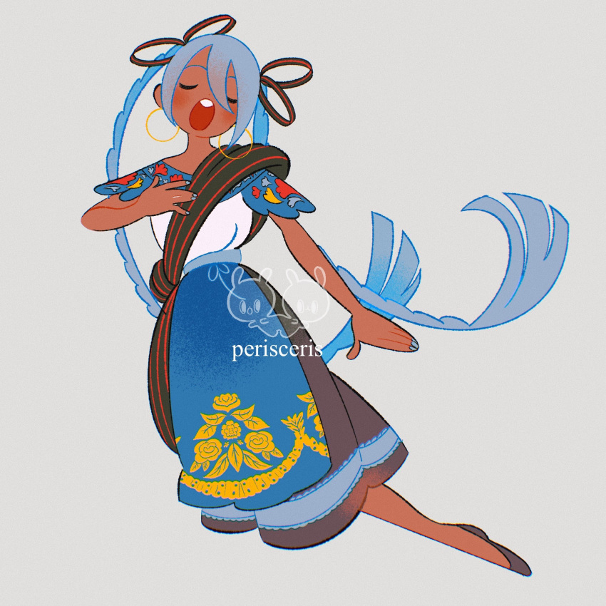 Safebooru - 1girl aqua nails black footwear blue hair closed eyes dark ...