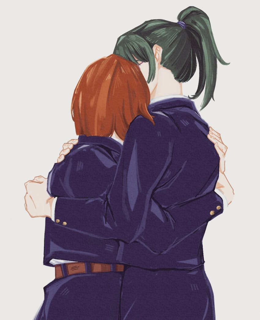 Safebooru - 2girls black jacket black skirt commentary green hair grey ...