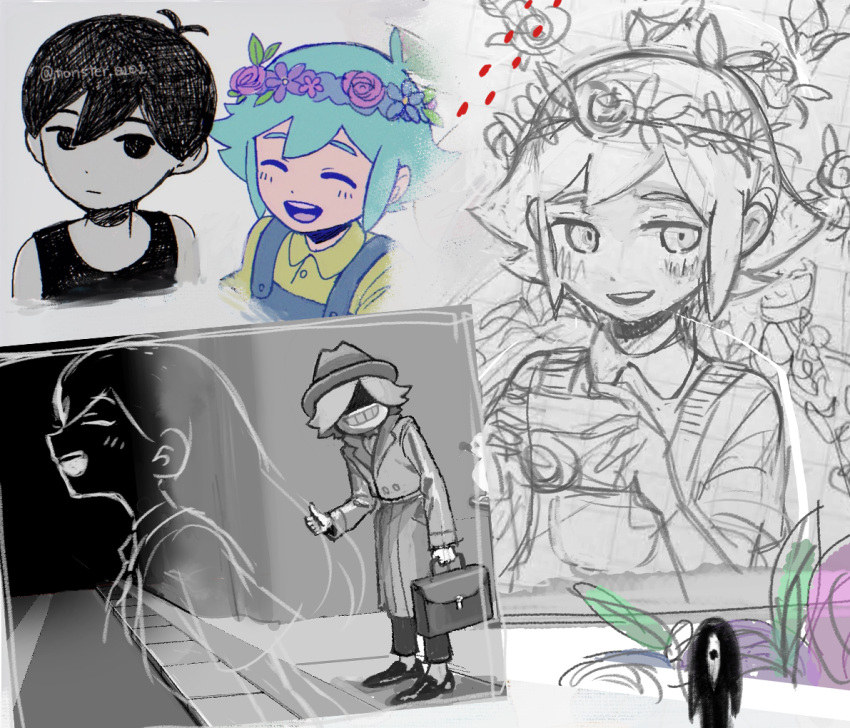 Safebooru - 1girl 3boys basil (headspace) (omori) basil (omori) black ...