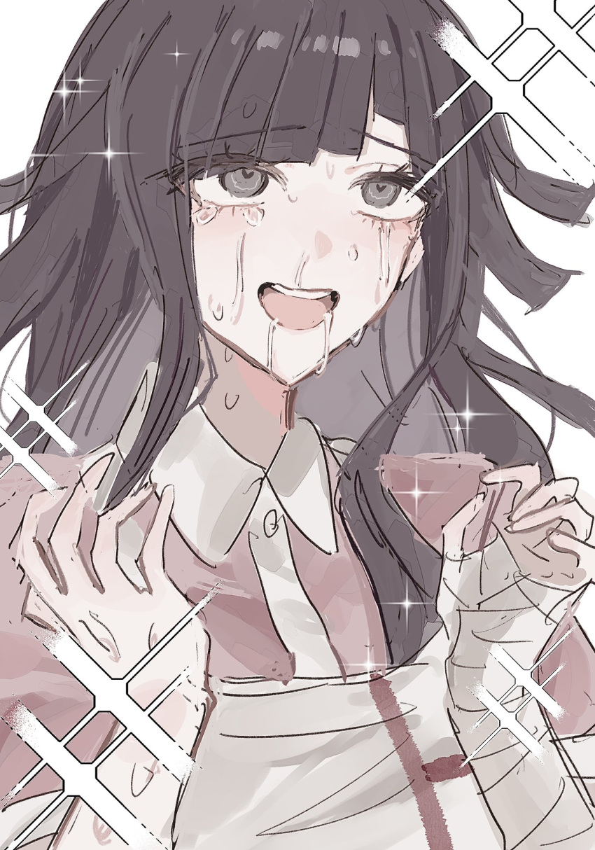 Safebooru - 1girl :d apron bandaged arm bandages collared shirt crying ...