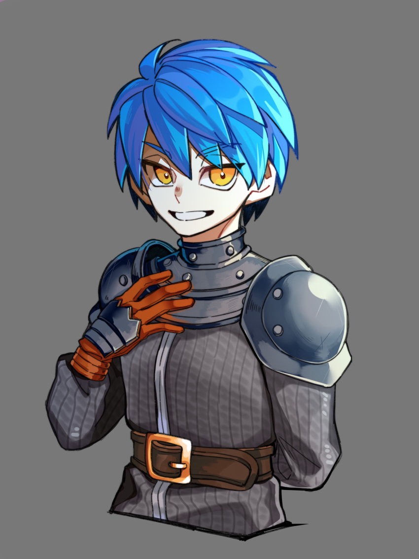 Safebooru - 1boy absurdres arm behind back armor belt blue hair brown ...