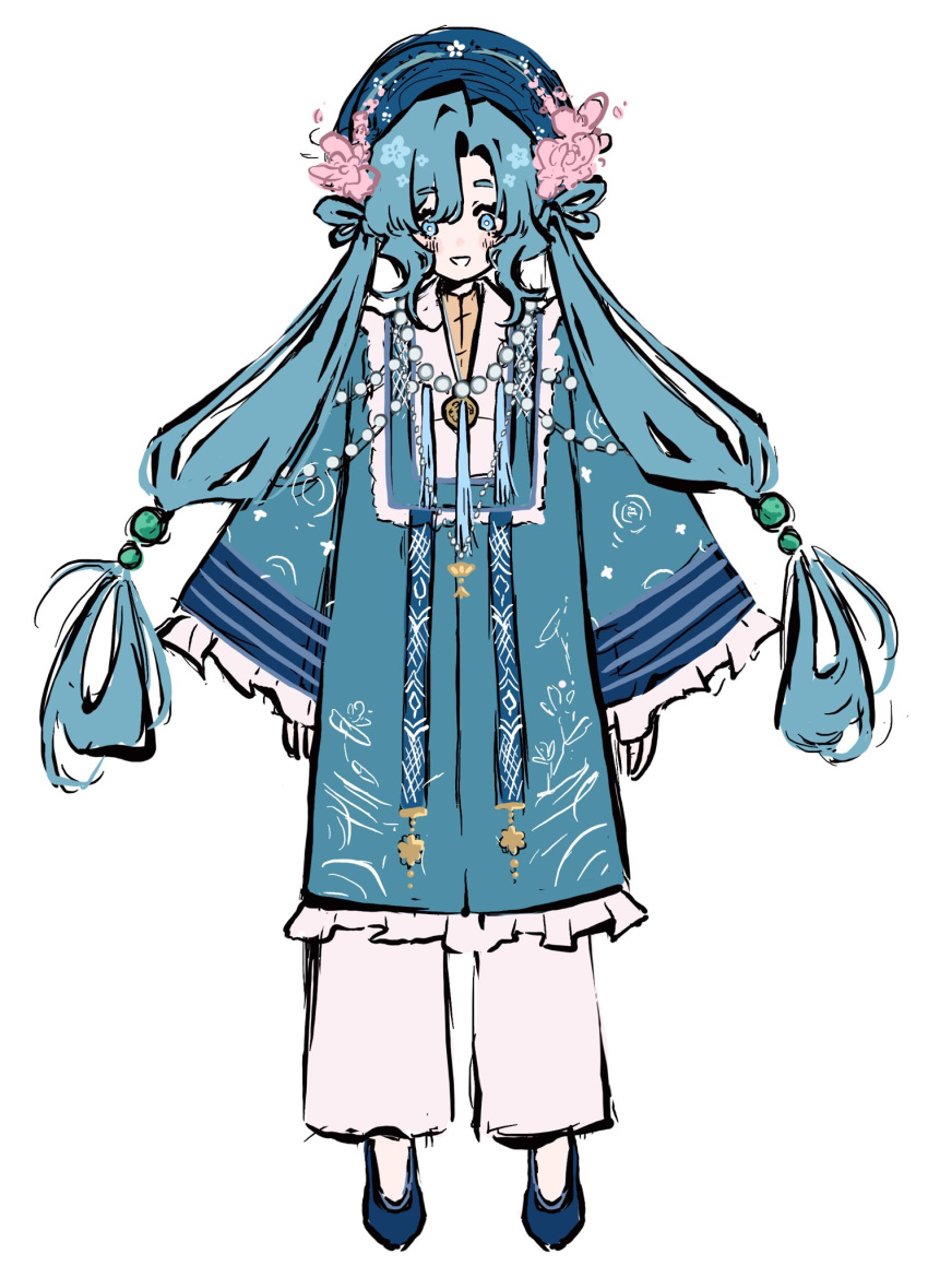 Safebooru - 1girl :d alternate costume alternate hairstyle blue eyes blue footwear blue hair ...