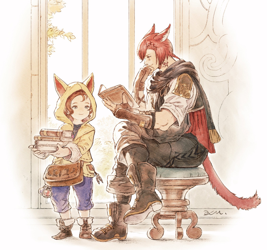 Safebooru - 1boy 1girl animal ears animal hood ankle boots archon mark black pants black scarf ...