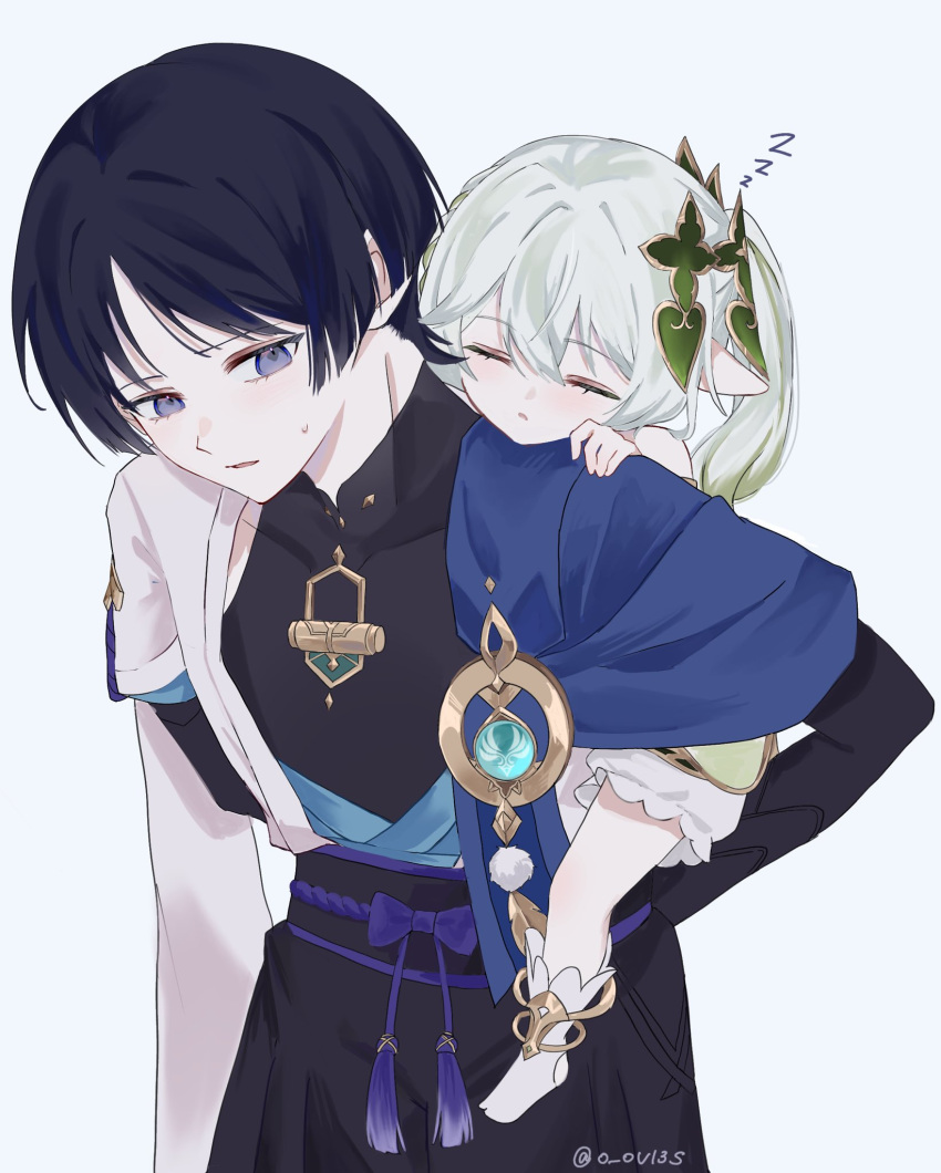 Safebooru - 1boy 1girl anemo symbol (genshin impact) anklet aqua sleeves arms behind back belt ...