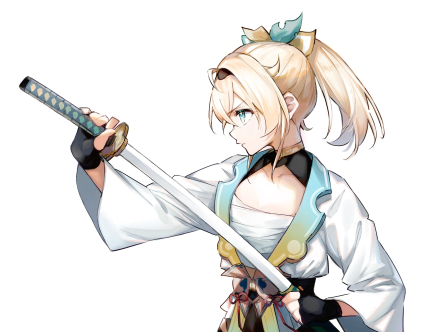 Safebooru - 1girl absurdres aqua eyes blonde hair chest sarashi drawing ...