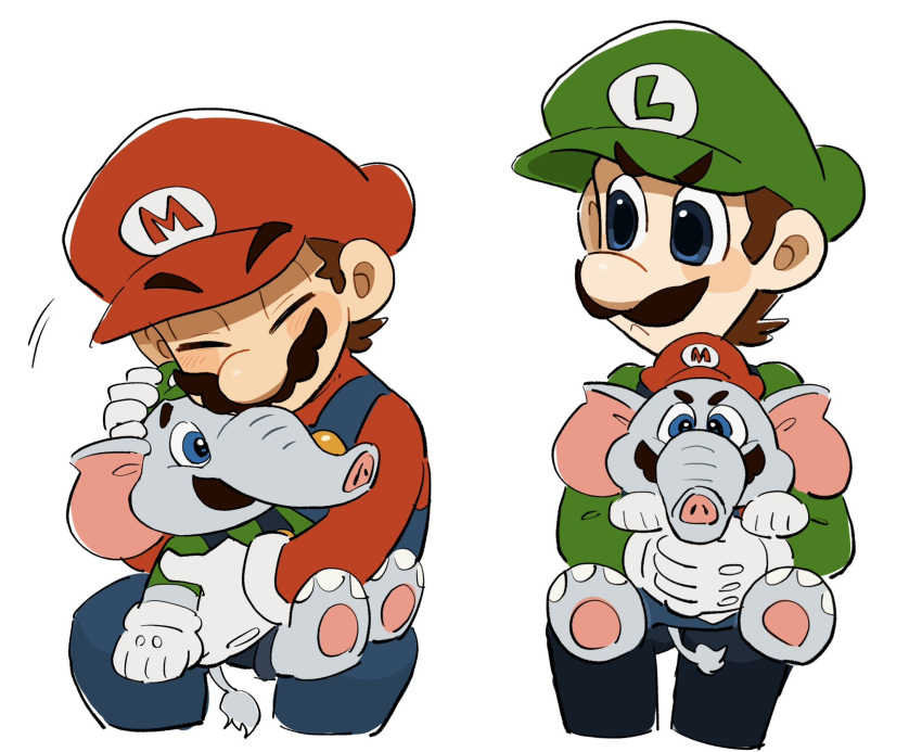 Safebooru - 2boys animal ears barefoot blue eyes blue overalls brothers ...