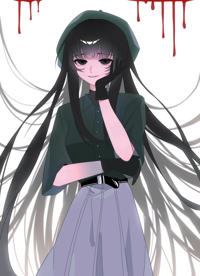 Safebooru - 1boy 1girl belt black belt black eyes black gloves black hair blunt bangs breasts ...
