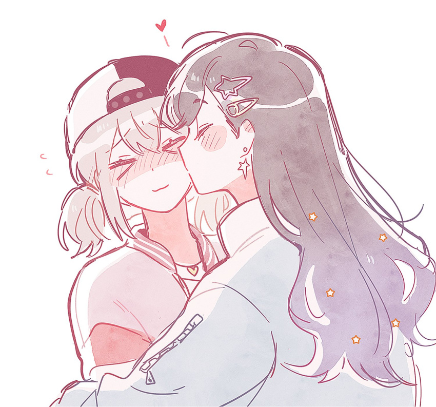 Safebooru - 2girls azusawa kohane black hair blue hair blush brown hair closed eyes closed mouth ...