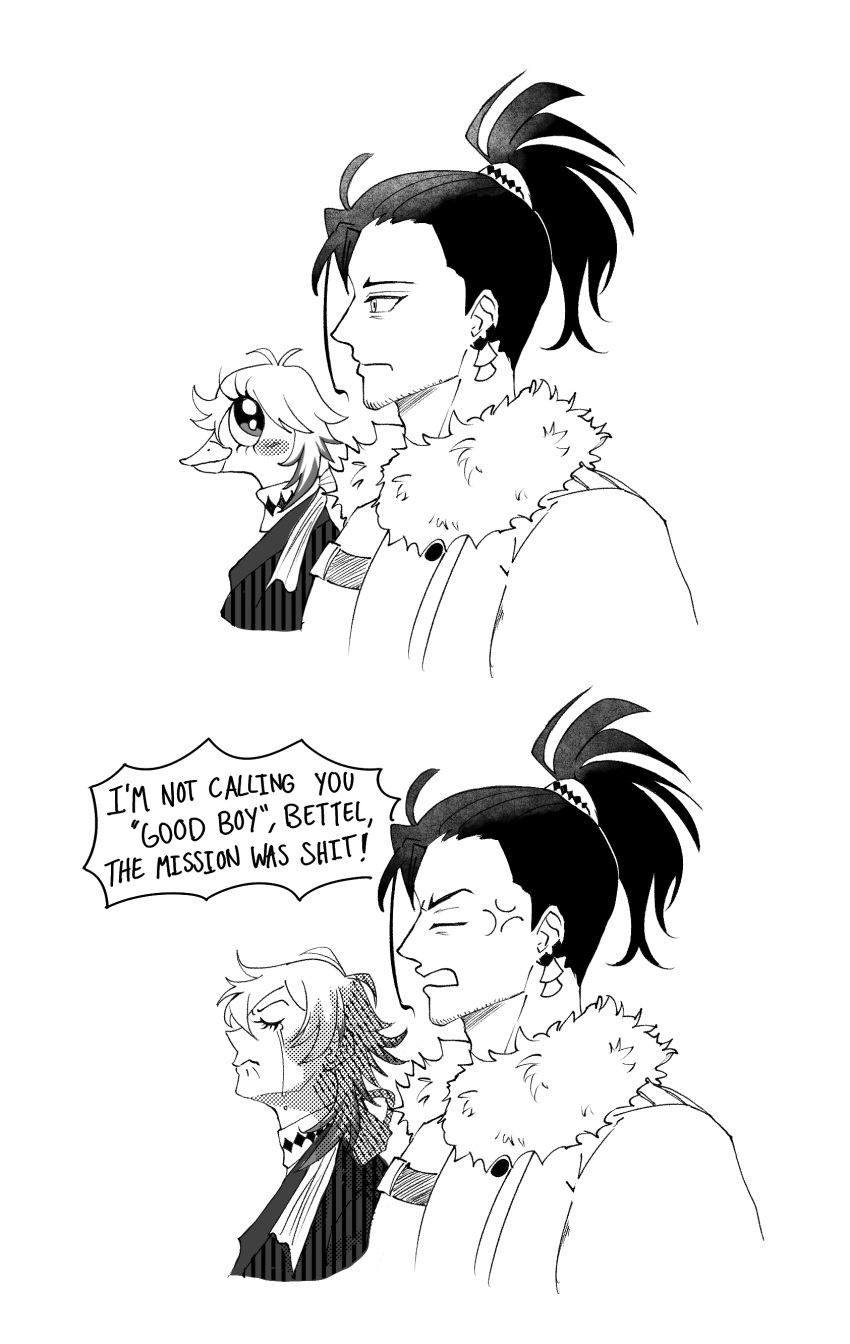 Safebooru - 2boys absurdres anger vein beard stubble bird blush closed ...