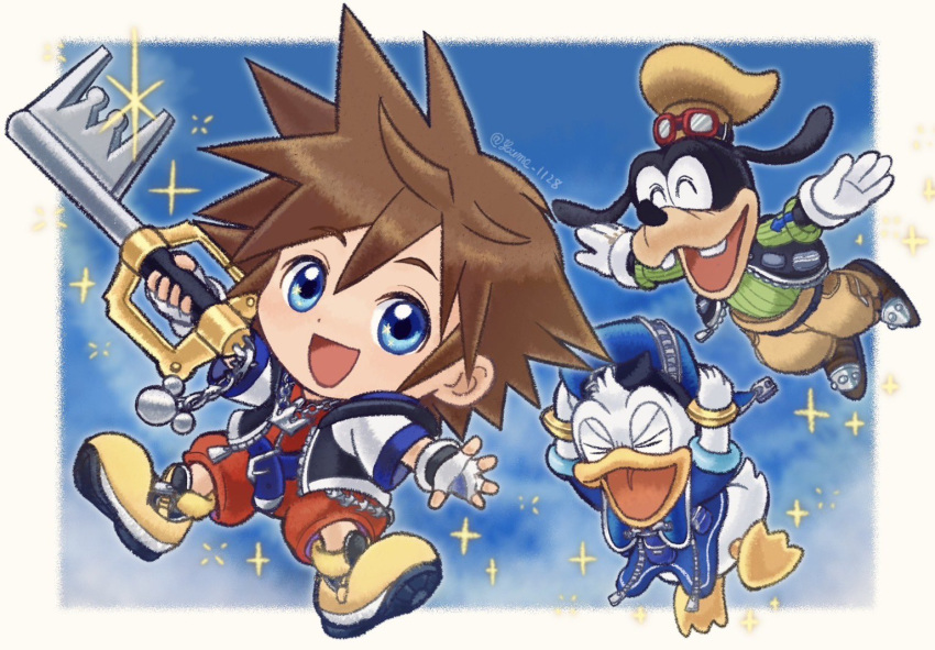 Safebooru - blue background blue eyes brown hair chain chain necklace ...