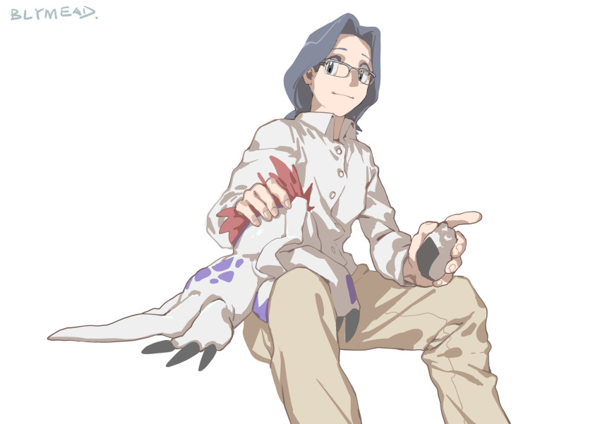 Safebooru - 1boy artist name blue hair bly mead body fur brown pants ...