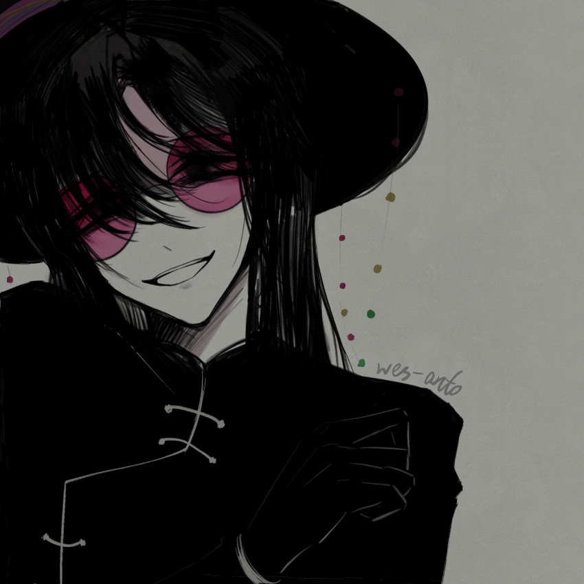 Safebooru - 1boy black eyes black gloves black hair black hat black shirt chinese commentary ...