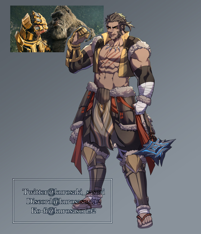 Safebooru - 1boy axe b.e.a.s.t. glove battle axe black hair creature and personification dark ...