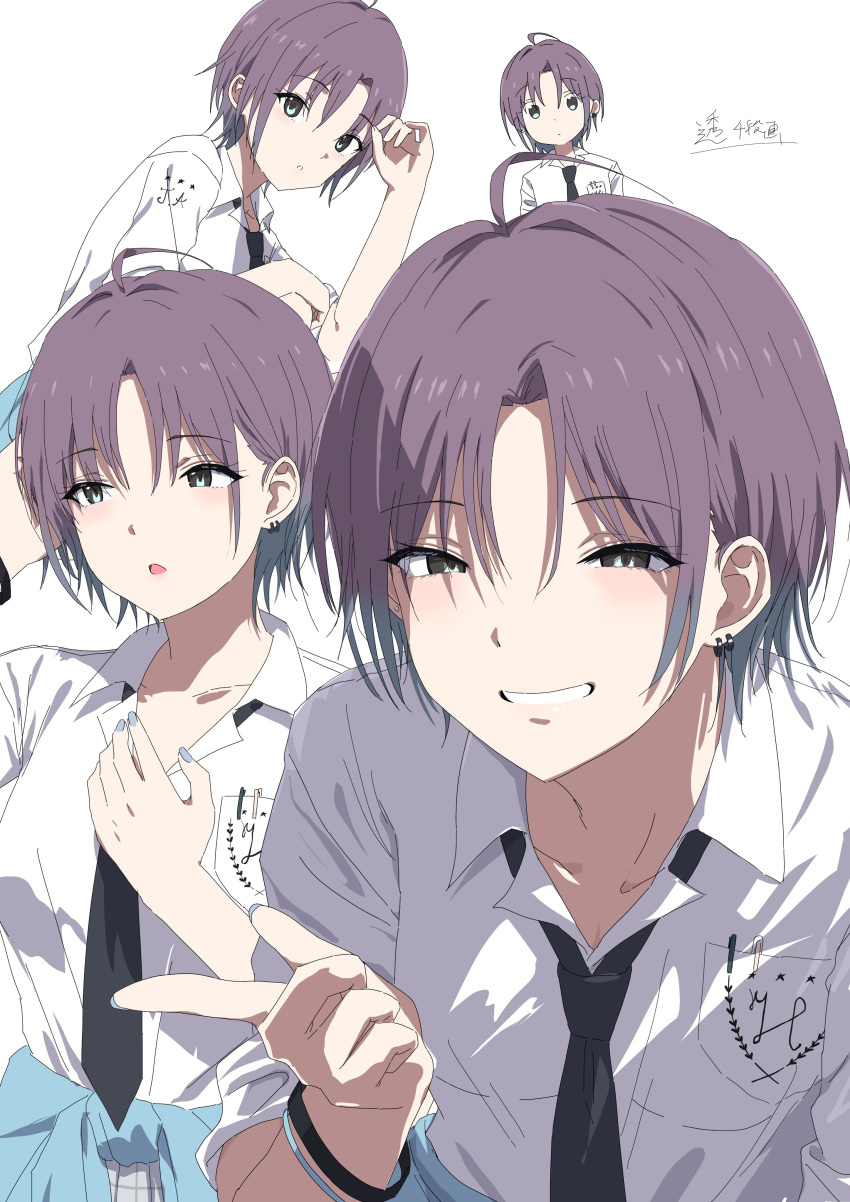 Safebooru - 1girl absurdres adjusting hair ahoge asakura toru black necktie blue eyes blue ...