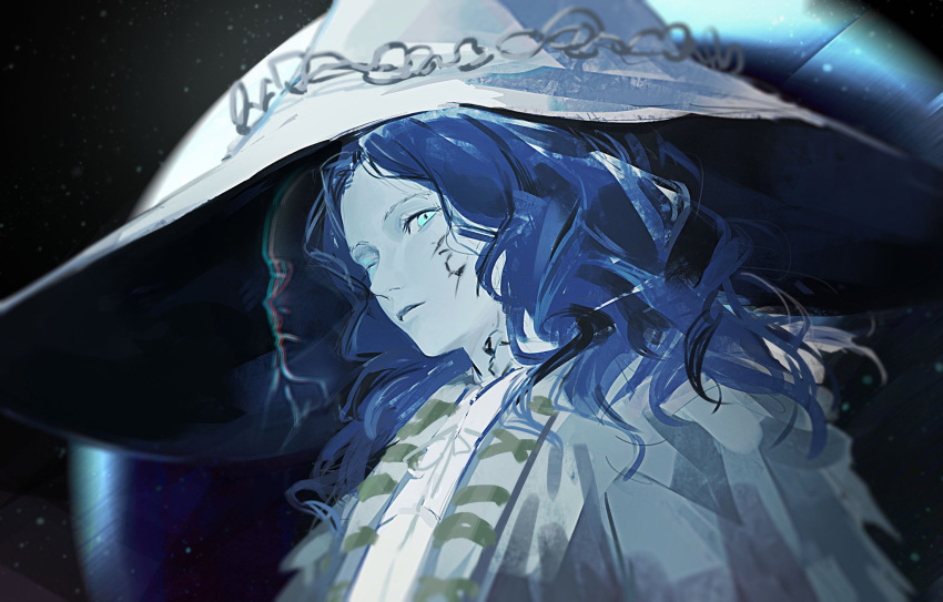 Safebooru - 1girl blue eyes blue hair closed mouth elden ring ghost hat ...