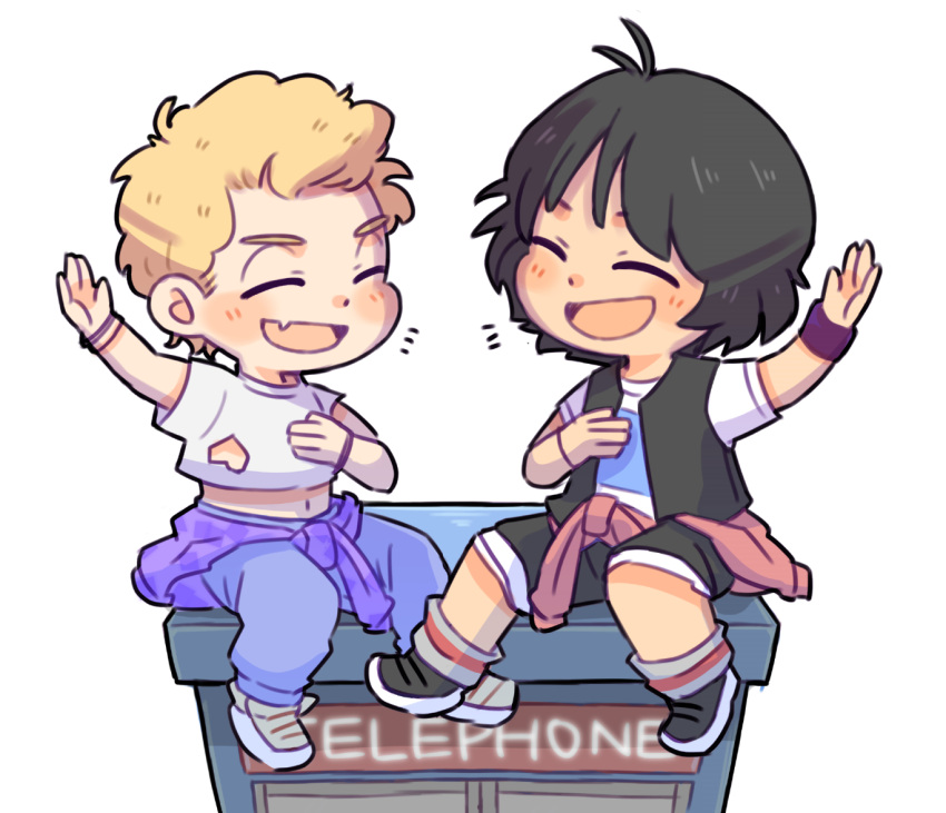 Safebooru - 2boys bill & ted black footwear black hair black vest ...