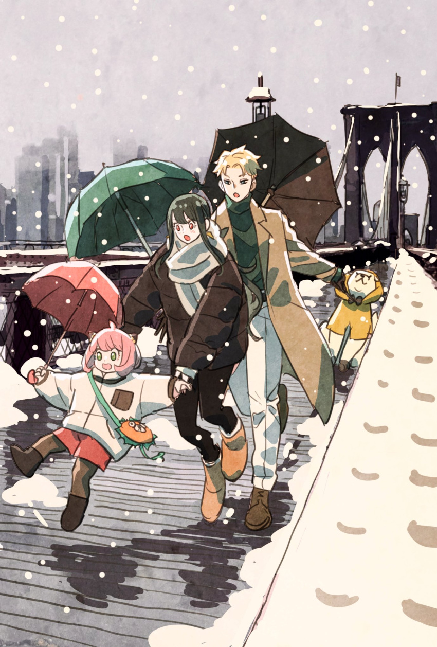 Safebooru - 1boy 1other 2girls ahoge animal anya (spy x family) black coat blonde hair bond (spy ...